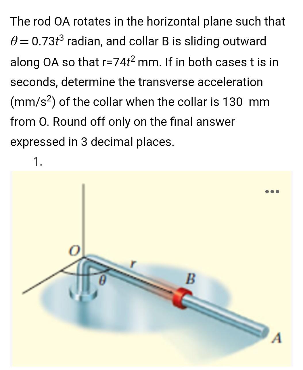 The rod OA rotates in the horizontal plane such that | Chegg.com