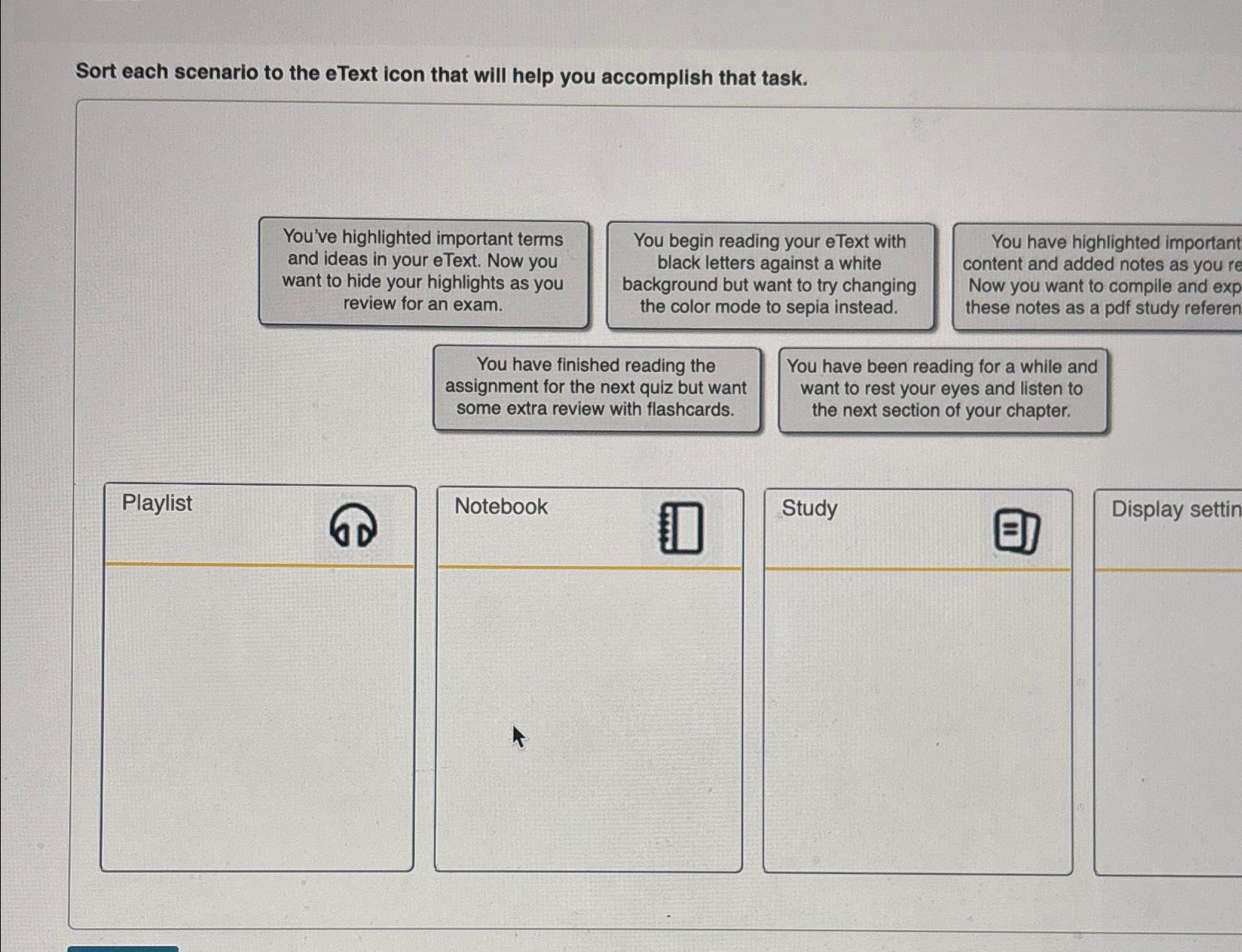 Solved Sort each scenario to the eText icon that will help | Chegg.com