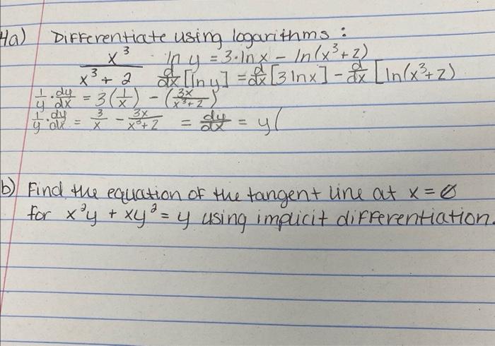 Solved a) Differentiate using logarithms: | Chegg.com