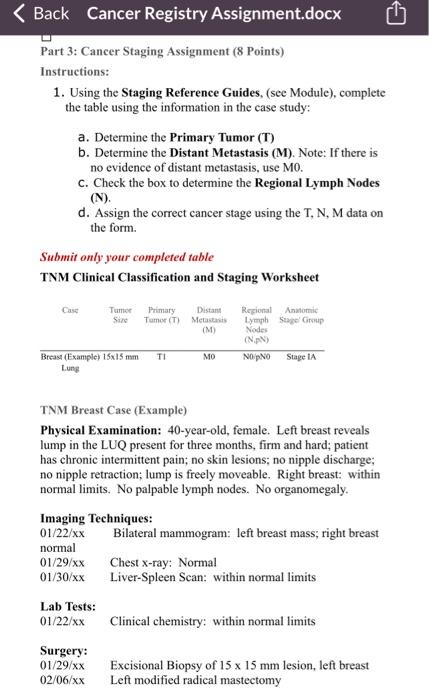 Solved Part 3: Cancer Staging Assignment (8 Points) | Chegg.com