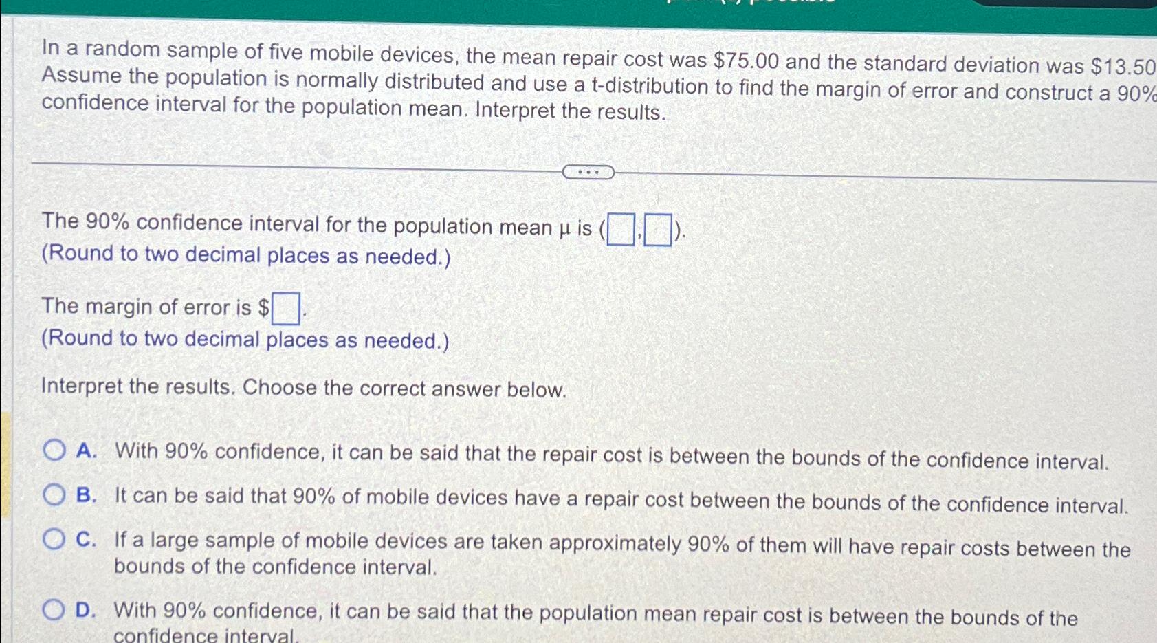 Solved In a random sample of five mobile devices, the mean | Chegg.com