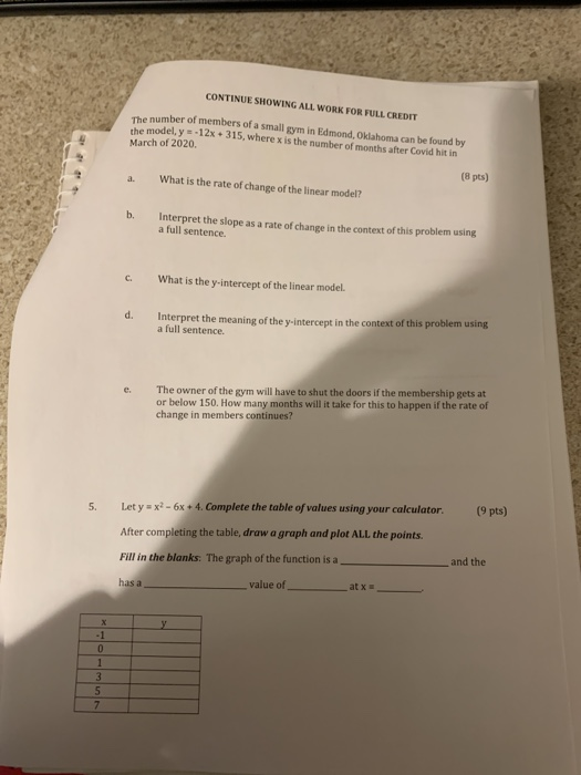 Solved CONTINUE SHOWING ALL WORK FOR FULL CREDIT The number | Chegg.com