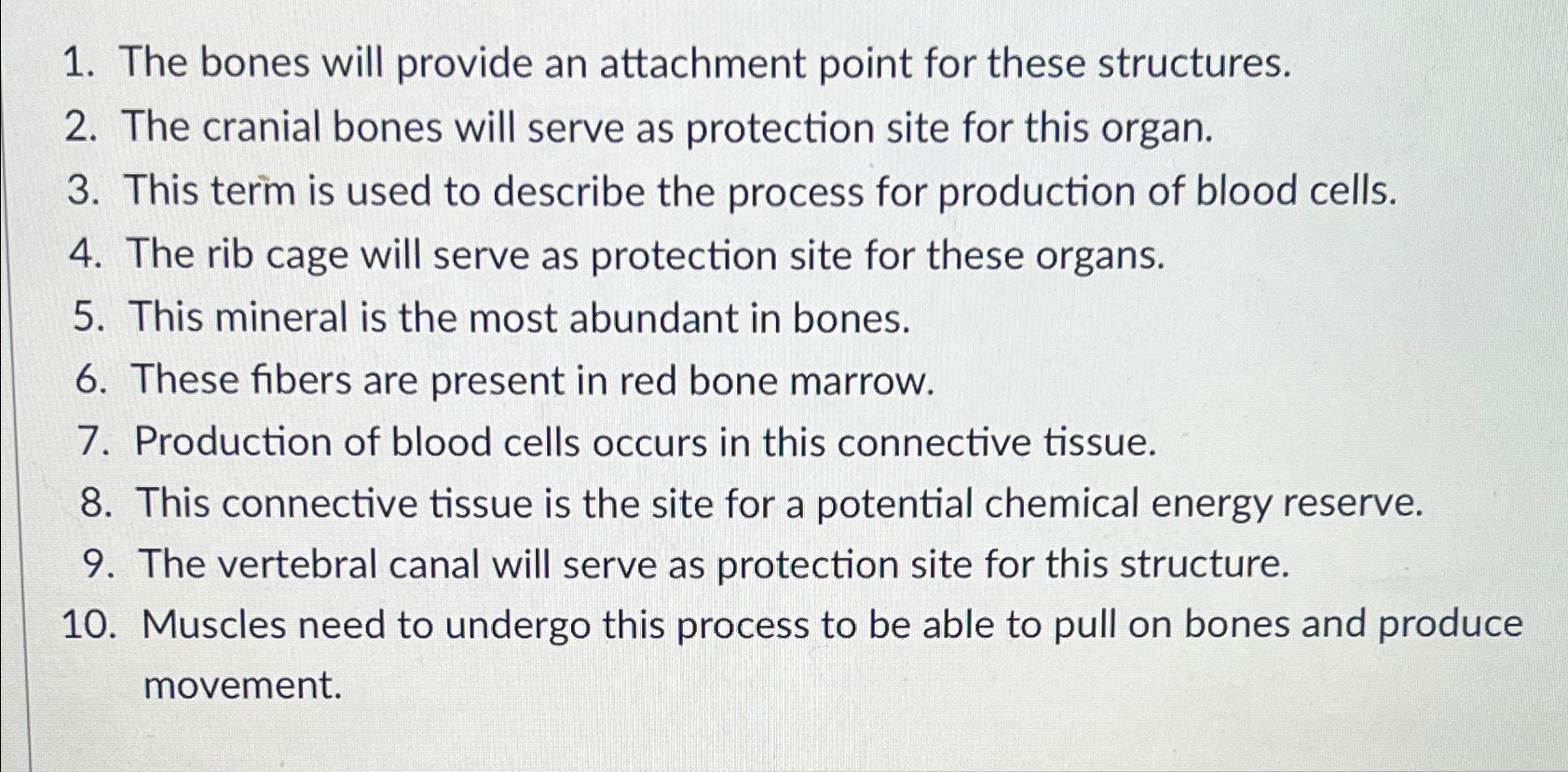 Solved The bones will provide an attachment point for these | Chegg.com