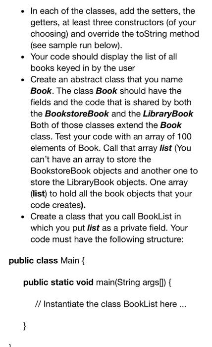 Solved class BookstoreBook extends Book \{ // fields and | Chegg.com