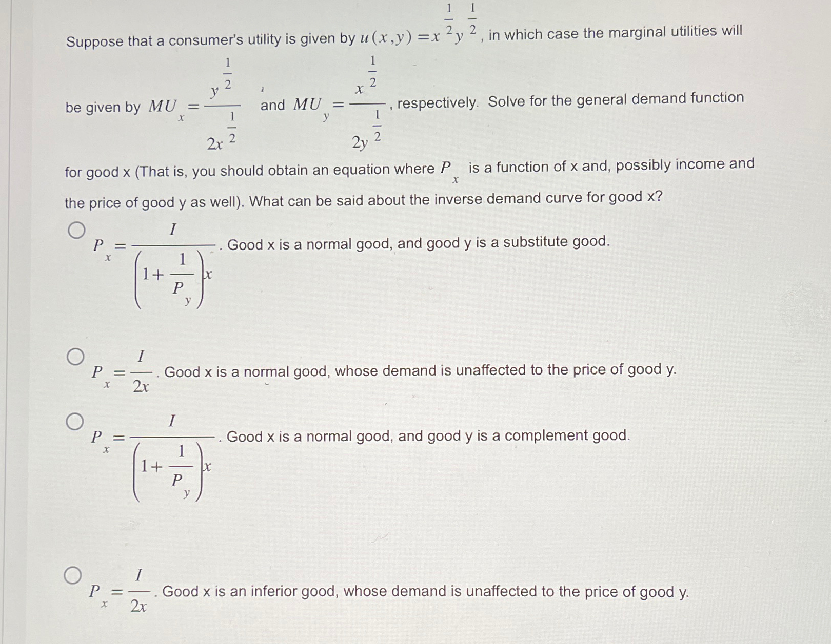 Solved Suppose that a consumer's utility is given by | Chegg.com