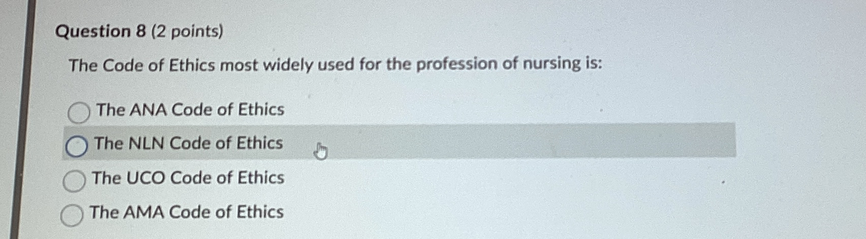 Solved Question 8 (2 ﻿points)The Code of Ethics most widely | Chegg.com
