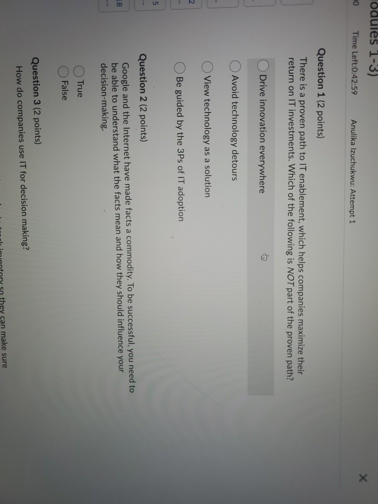 Solved odules 1-3) х 30 Time Left:0:42:59 Anulika Izuchukwu: | Chegg.com
