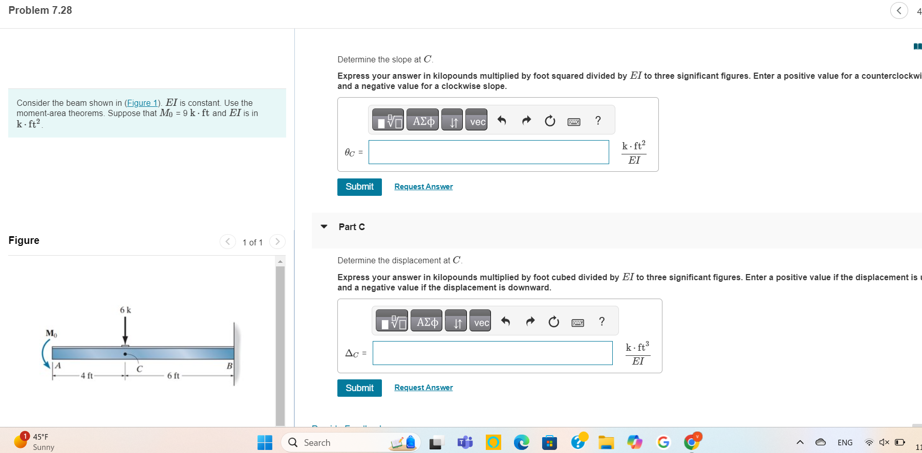 Determine the slope at C.Express your answer in | Chegg.com