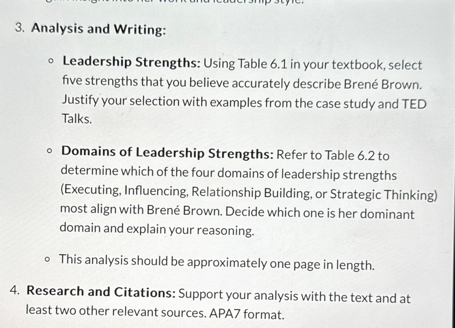 Solved Analysis and Writing:Leadership Strengths: Using | Chegg.com