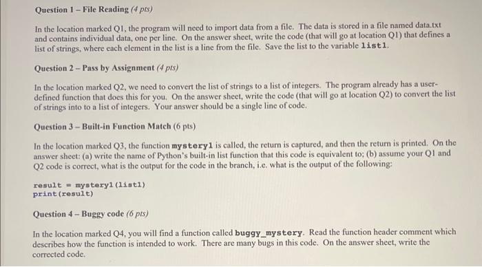 Question 1-File Reading ( 4 pts) In the location | Chegg.com