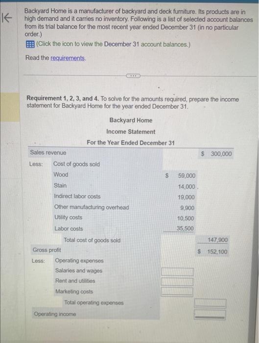 Solved Backyard Home is a manufacturer of backyard and deck | Chegg.com