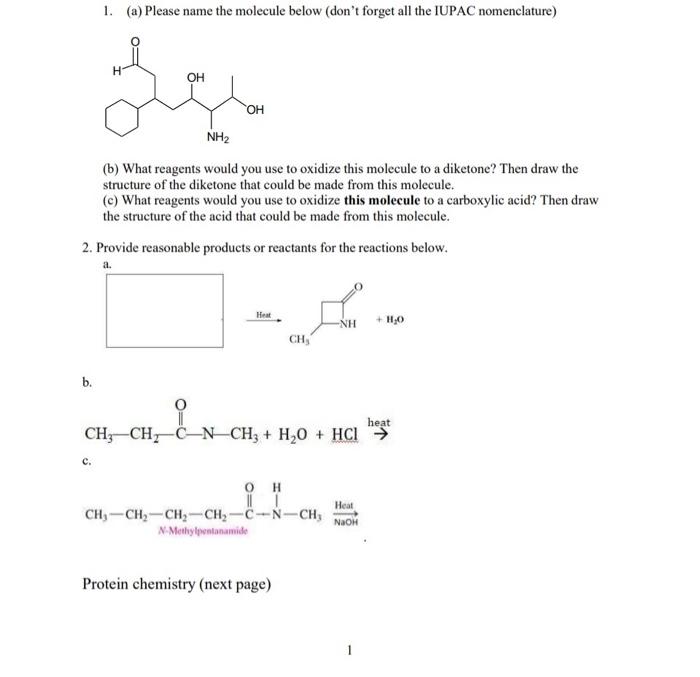 Solved 1. (a) Please name the molecule below (don't forget | Chegg.com