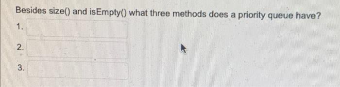 Solved Besides size() and isEmpty() what three methods does | Chegg.com