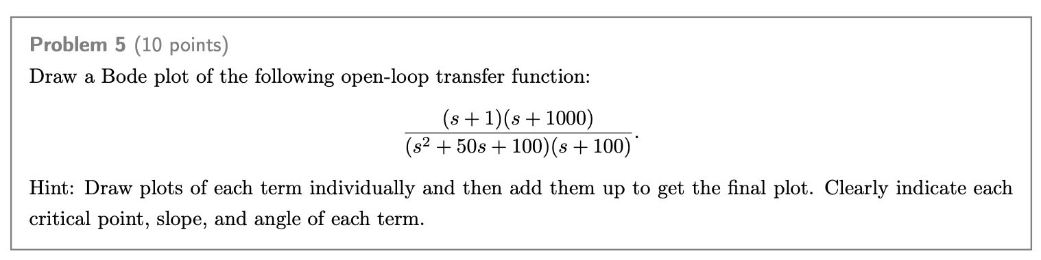Solved Problem 5 (10 ﻿points)Draw a Bode plot of ﻿the | Chegg.com