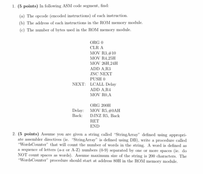 Solved 1. (5 points) In following ASM code segment, find: | Chegg.com