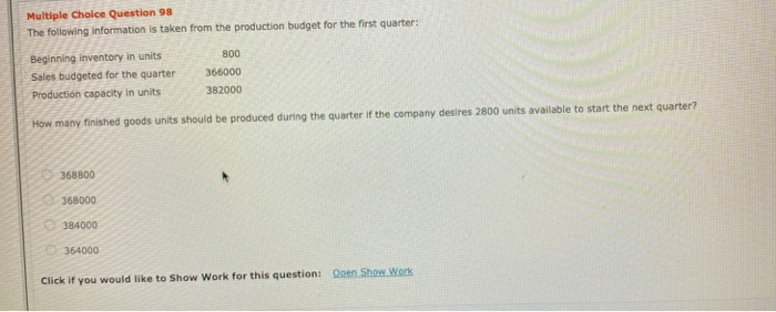 Solved Multiple Choice Question 98 The following information | Chegg.com