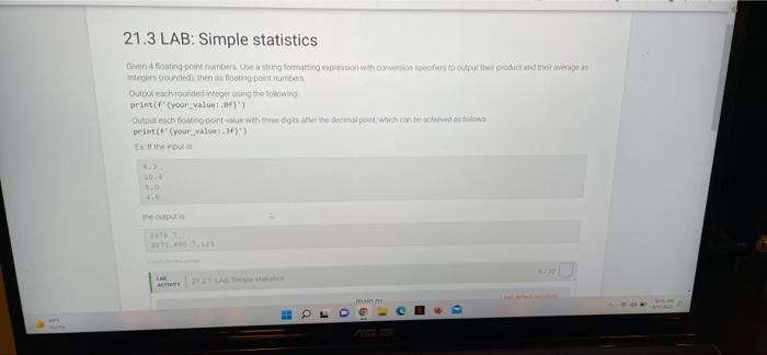 21.3 LAB: Simple statistics Gen 4 fouting point | Chegg.com