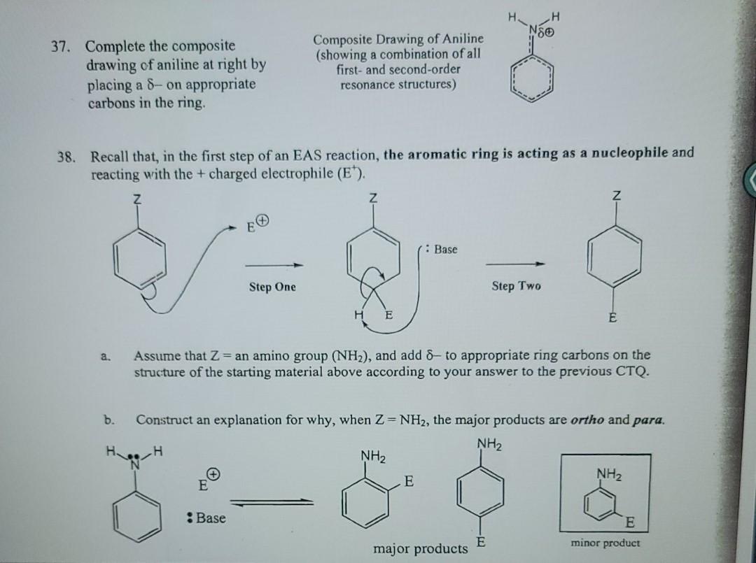 Solved Н NO 37. Complete the composite drawing of aniline at | Chegg.com
