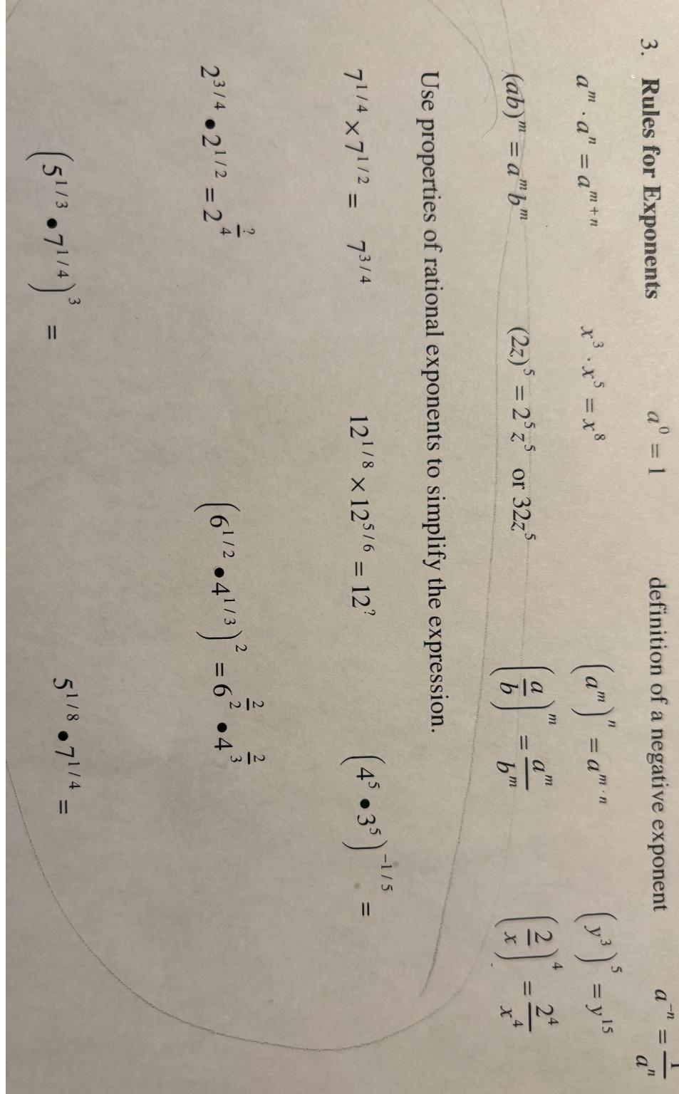 Solved Rules for Exponents ,a0=1, ﻿definition of a negative | Chegg.com