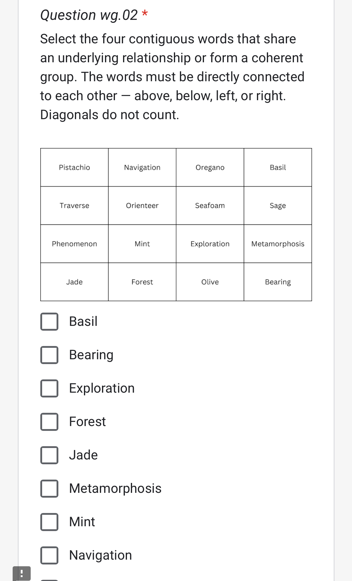 Solved Question Wg 02 Select The Four Contiguous Words That