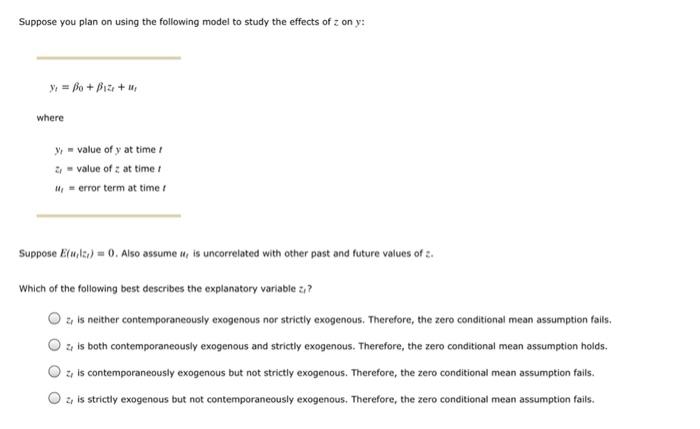Solved Suppose you plan on using the following model to | Chegg.com