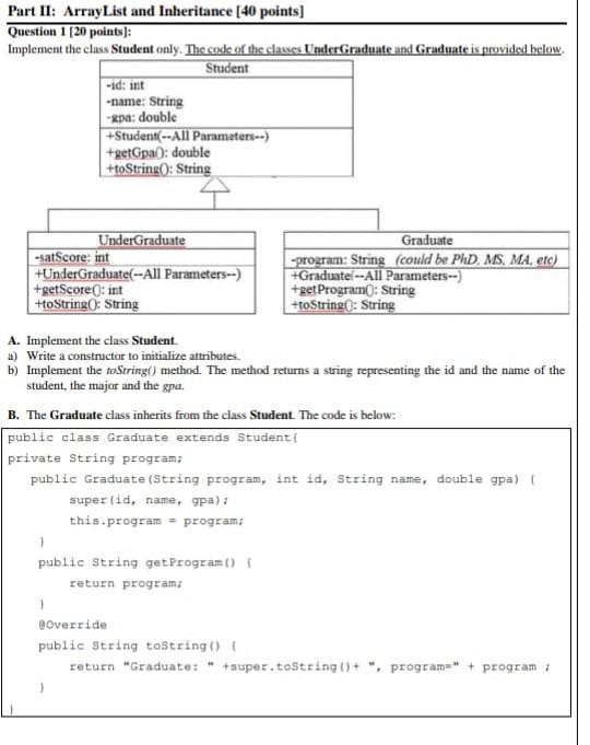Solved Part II: ArrayList and Inheritance [40 points) | Chegg.com