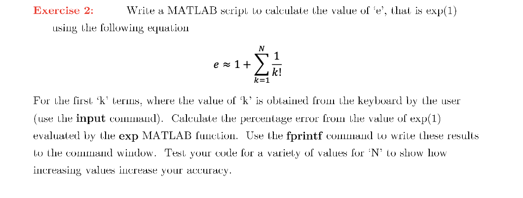 Solved Exercise 2: , ﻿Write a MATLAB script to calculate the | Chegg.com