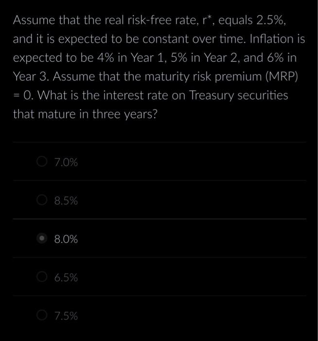 Solved Assume that the real risk-free rate, r∗, equals 2.5%, | Chegg.com