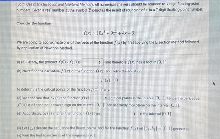 Solved (Joint Use of the Bisection and Newton's Method). All | Chegg.com