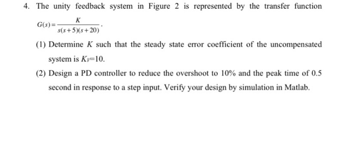 Solved 4. The unity feedback system in Figure 2 is | Chegg.com