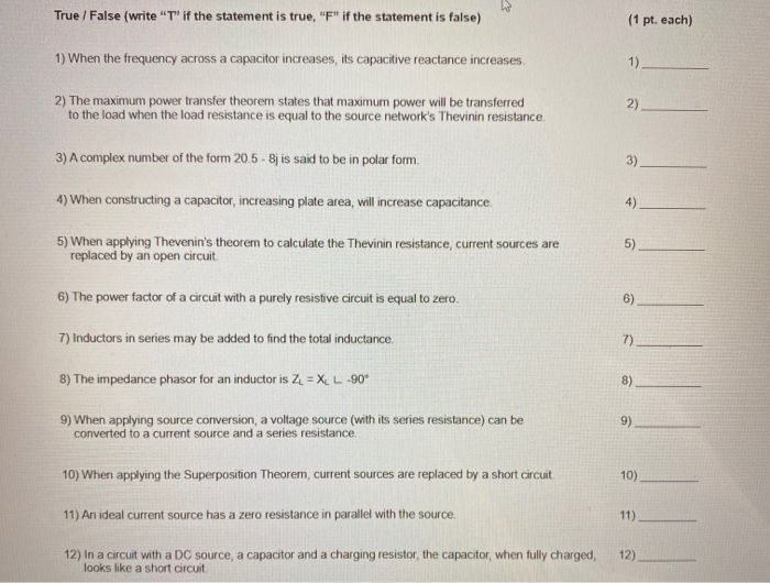 Solved True / False (write "T" if the statement is true, "F" | Chegg.com