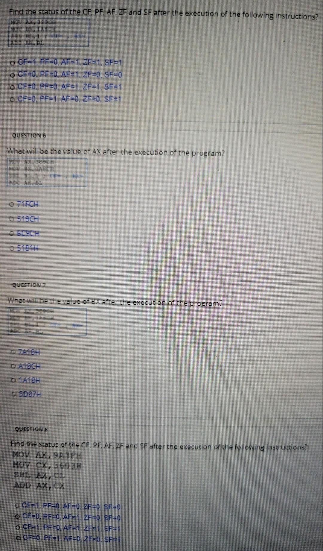 Solved Find the status of the CF, PF. AF. ZF and SF after | Chegg.com