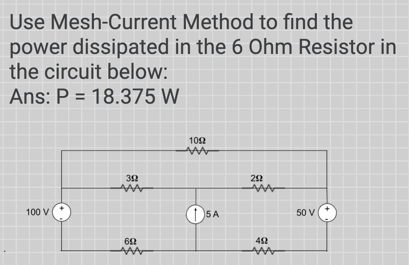 Solved Use Mesh-Current Method to find the power dissipated | Chegg.com