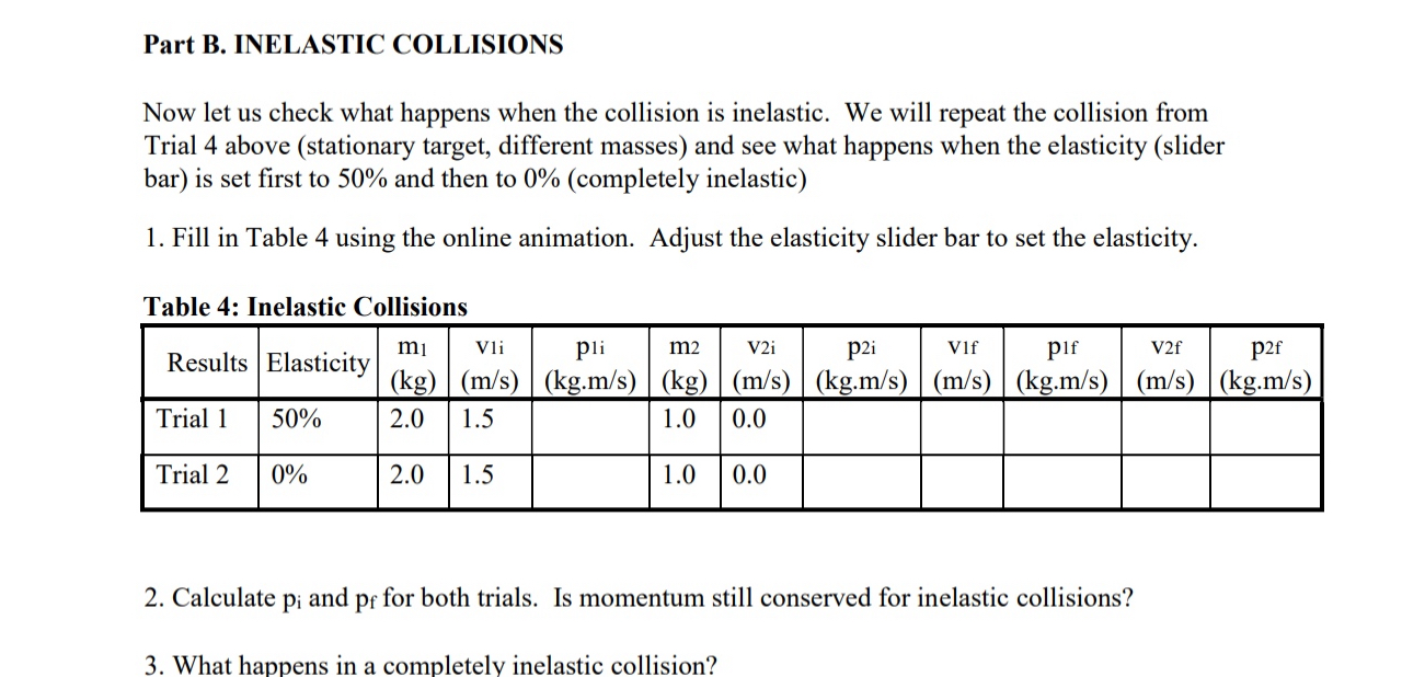 Solved Part B. ﻿INELASTIC COLLISIONSNow let us check what | Chegg.com