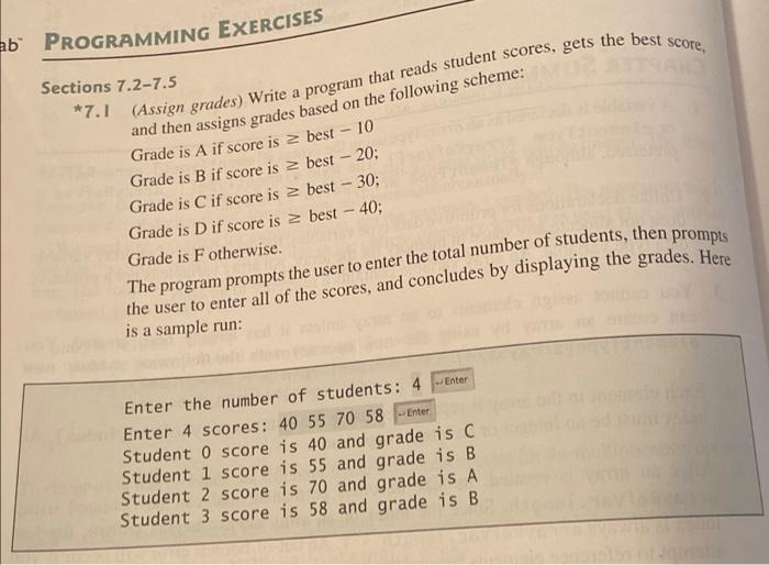 Solved ab PROGRAMMING EXERCISES Sections 7.2-7.5 *7.) | Chegg.com