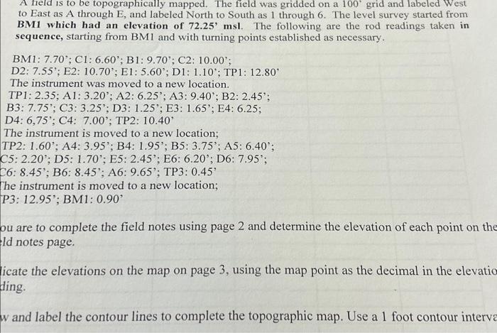 A field is to be topographically mapped. The field | Chegg.com