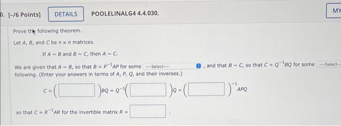 Solved Prove thk following theorem. Let A,B, and C be n×n | Chegg.com