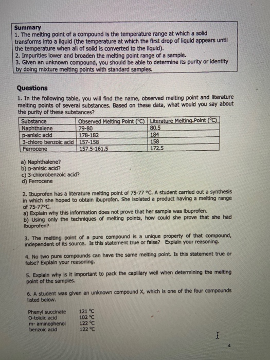 Solved Summary 1. The melting point of a compound is the | Chegg.com