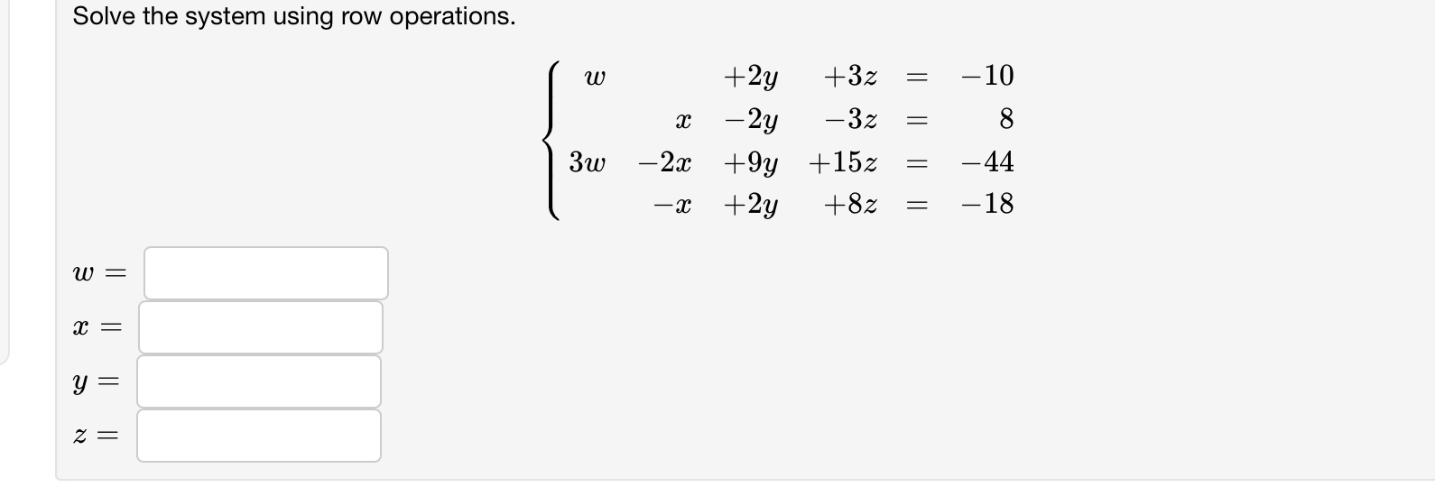 Solved Solve the system using row | Chegg.com