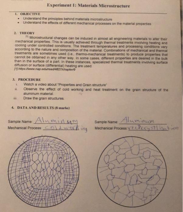 Solved Experiment 1: Materials Microstructure 1. OBJECTIVE | Chegg.com