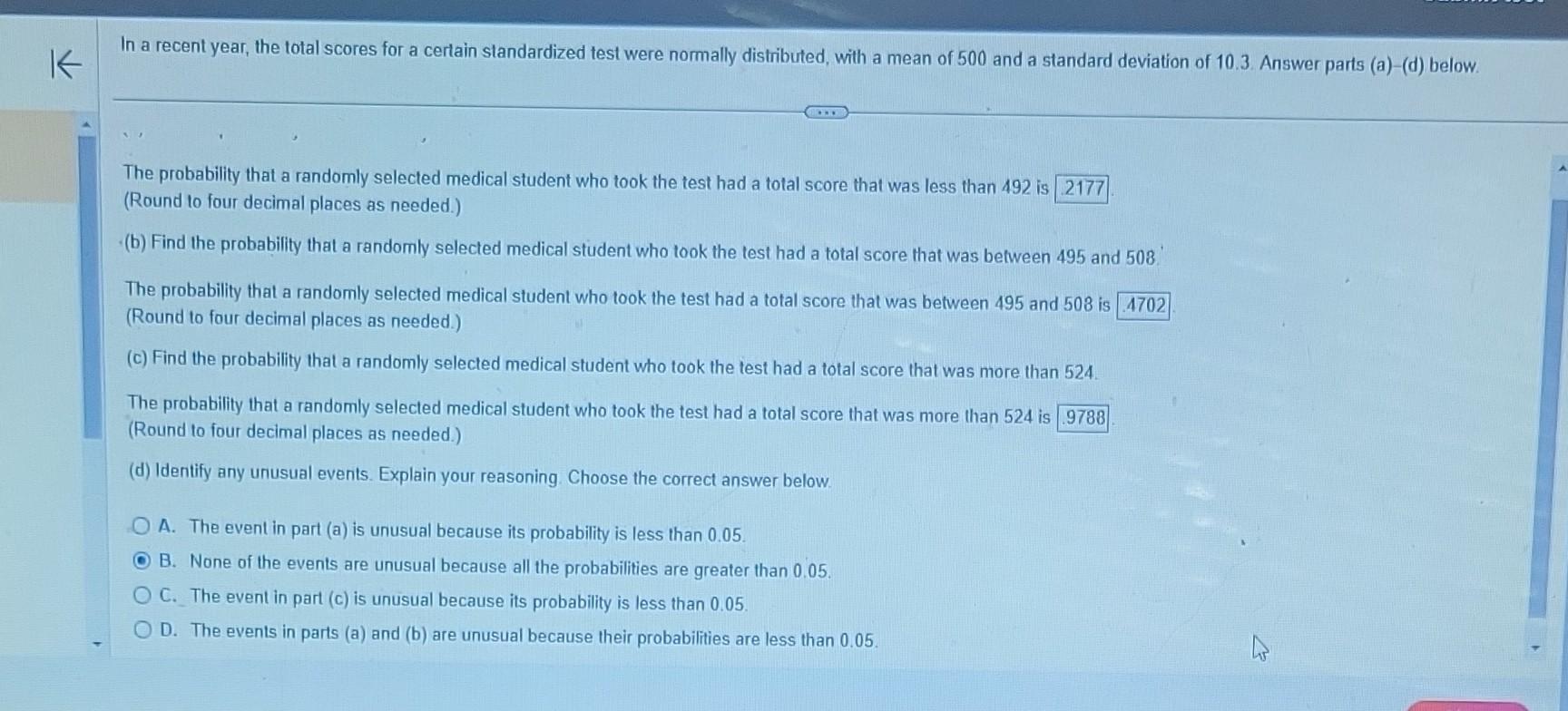 Solved In a recent year, the total scores for a cerlain | Chegg.com
