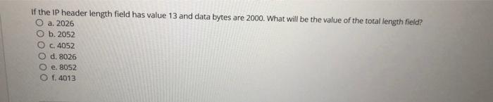 Solved If the IP header length field has value 13 and data | Chegg.com