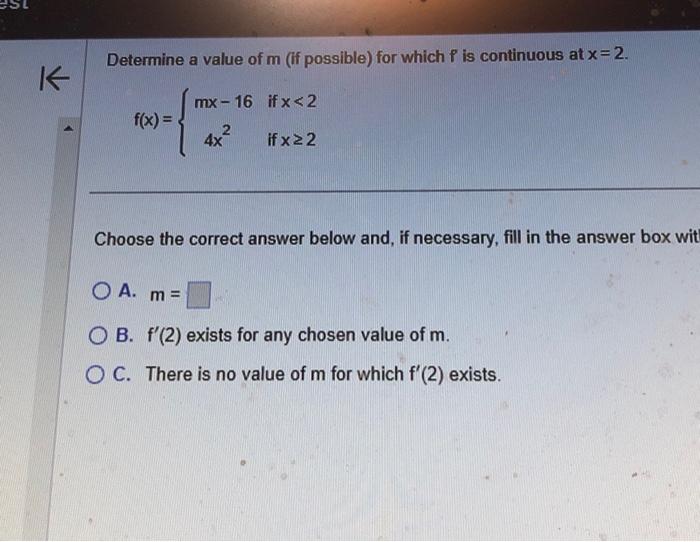 Solved Determine a value of m (if possible) for which f is | Chegg.com