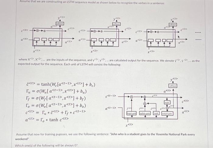 Assume that we are constructing an LSTM sequence | Chegg.com