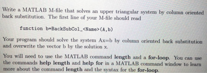 Solved Write a MATLAB M-file that solves an upper triangular | Chegg.com
