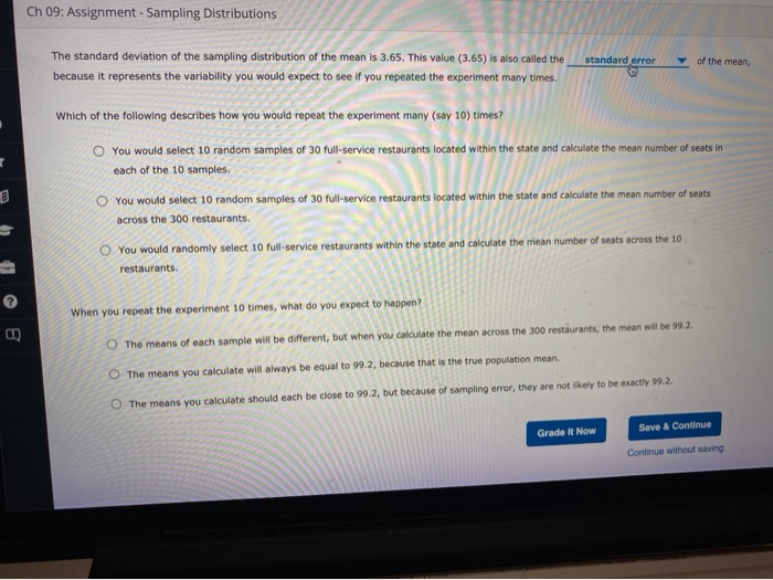 Solved chun Ch 09: Assignment - Sampling Distributions
