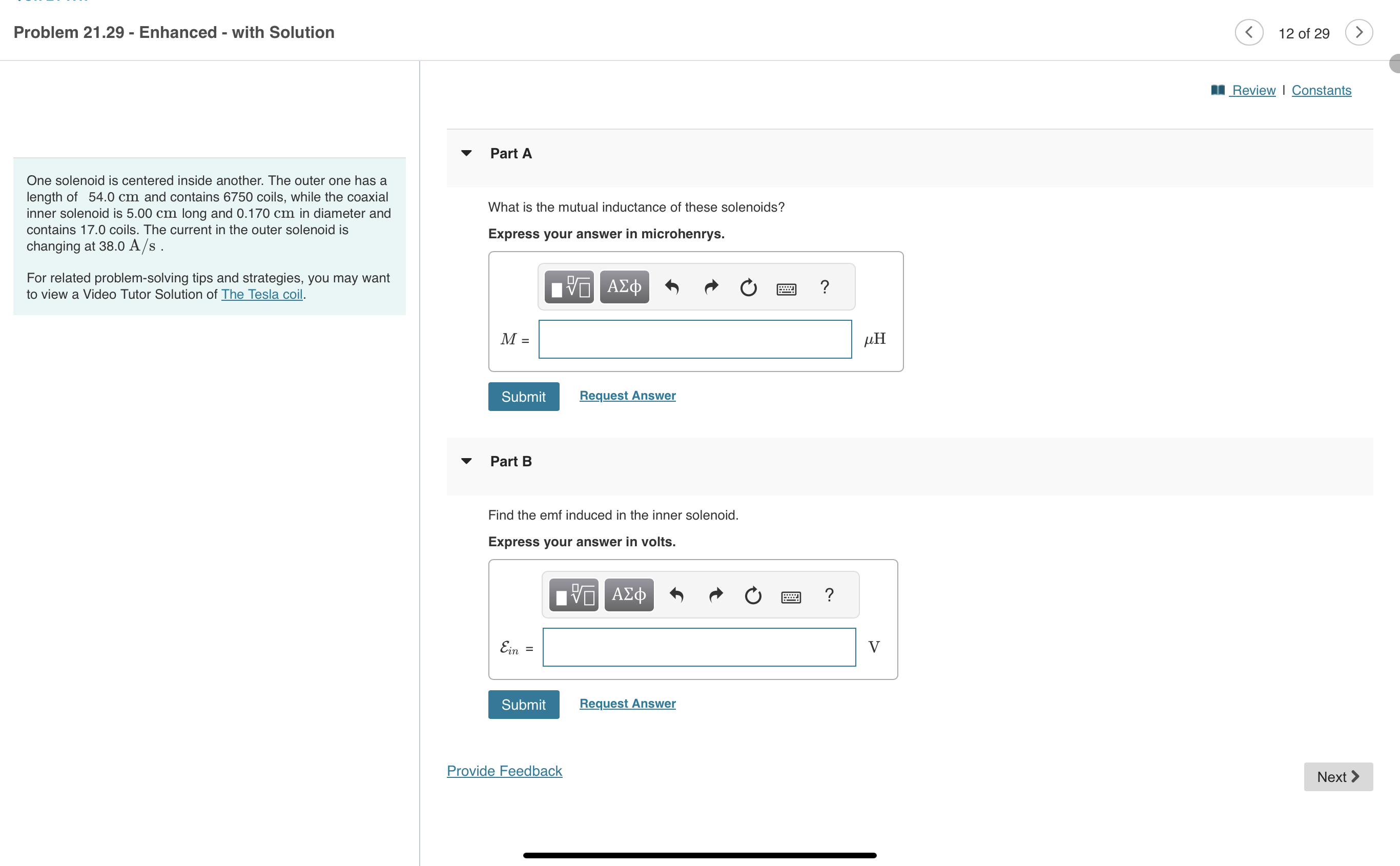 Solved One solenoid is centered inside another. The outer | Chegg.com