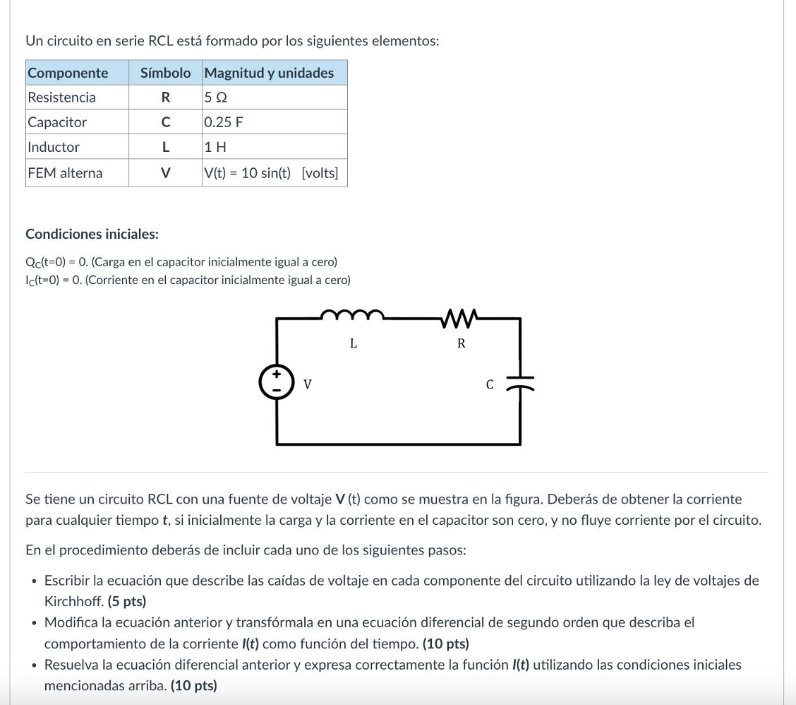 Solved Un circuito en serie RCL está ﻿formado por los | Chegg.com