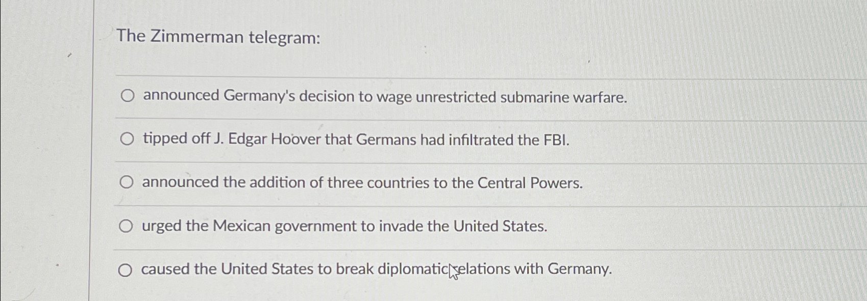 Solved The Zimmerman telegram:announced Germany's decision | Chegg.com
