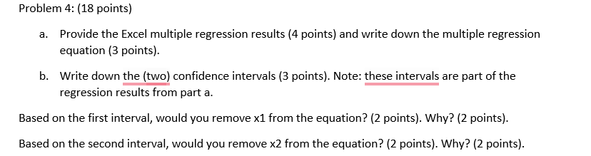 Solved Problem 4: (18 ﻿points)a. ﻿Provide the Excel multiple | Chegg.com